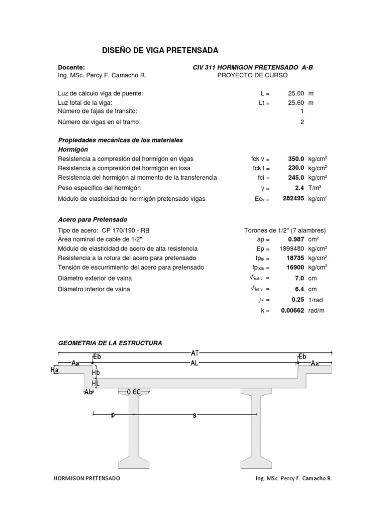 Diseño de Viga Pretensada: Civ 311 Hormigon Pretensado A-B | PDF ...