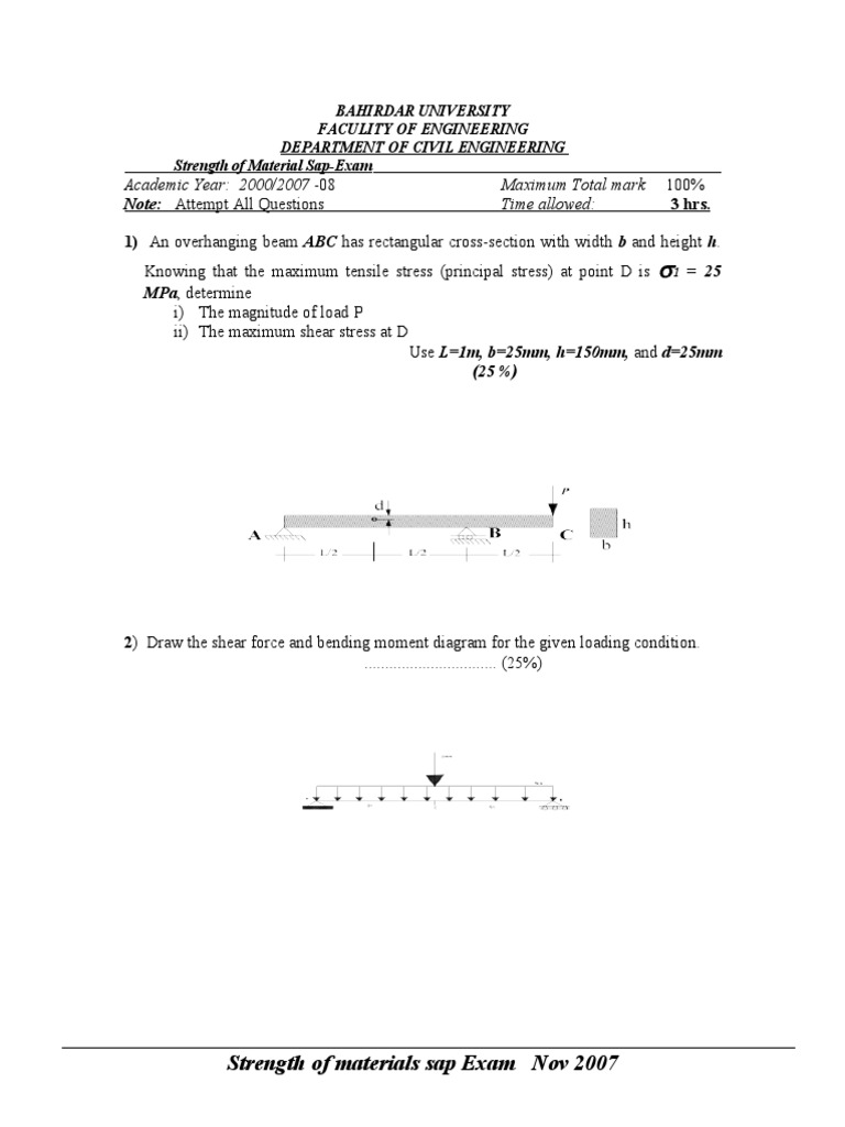 Civil Engineering Strength Exam 2007 | PDF
