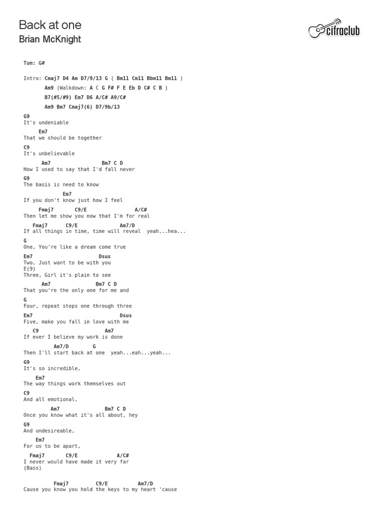 Back at One: Lyrics and Chords | PDF | Language Arts & Discipline