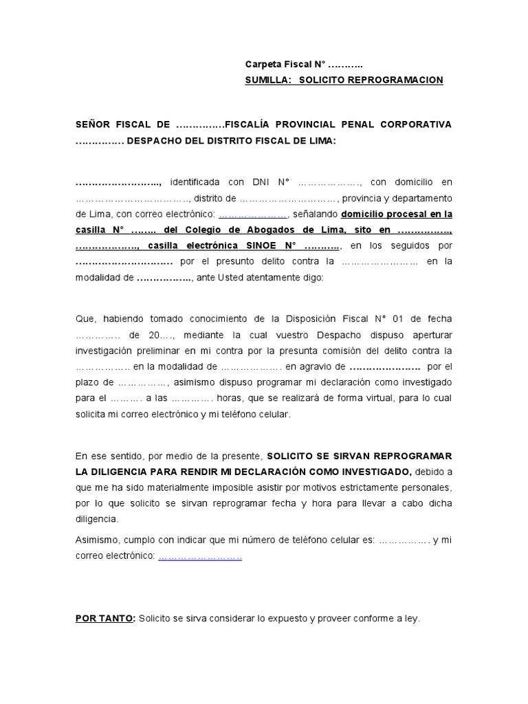 Solicitud de Reprogramación | PDF