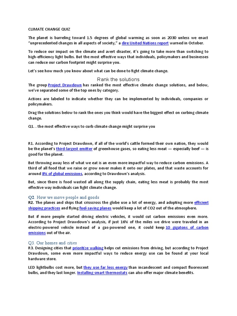 Quiz Climate Change | PDF | Climate Change | Climate Change Mitigation