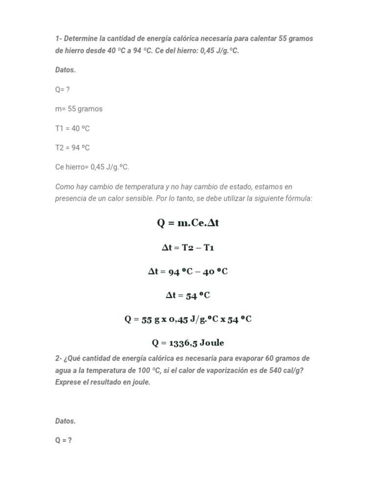 Ejercicios de Calor | PDF | Caloría | Calor
