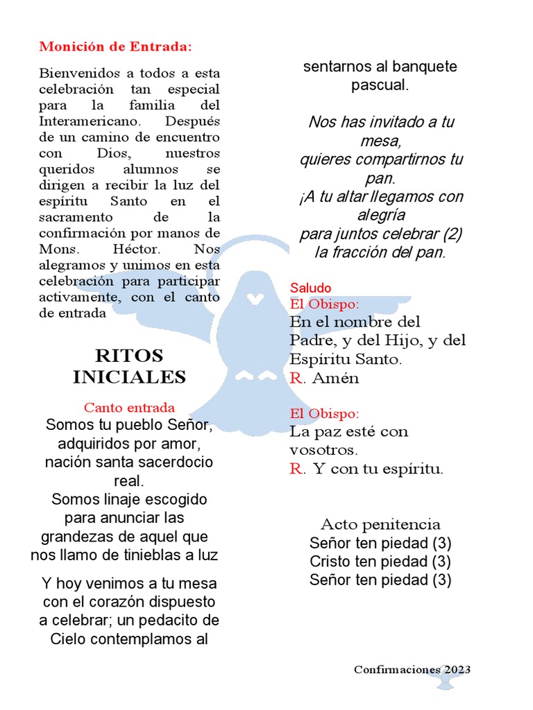 Ritos Iniciales: Monición de Entrada | PDF | eucaristía | Confirmación