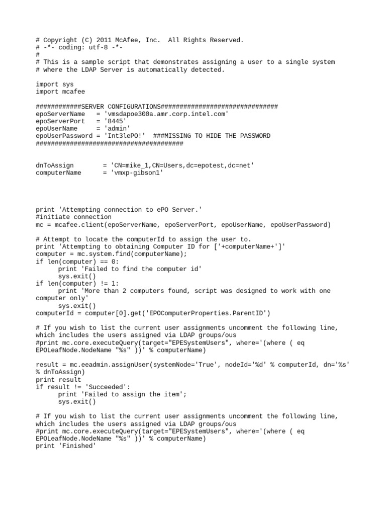 Assign User in McAfee System Script | PDF