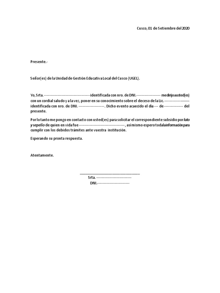 Solicitud de Subsidio por Luto y Sepelio | PDF | Finanzas y dinero ...