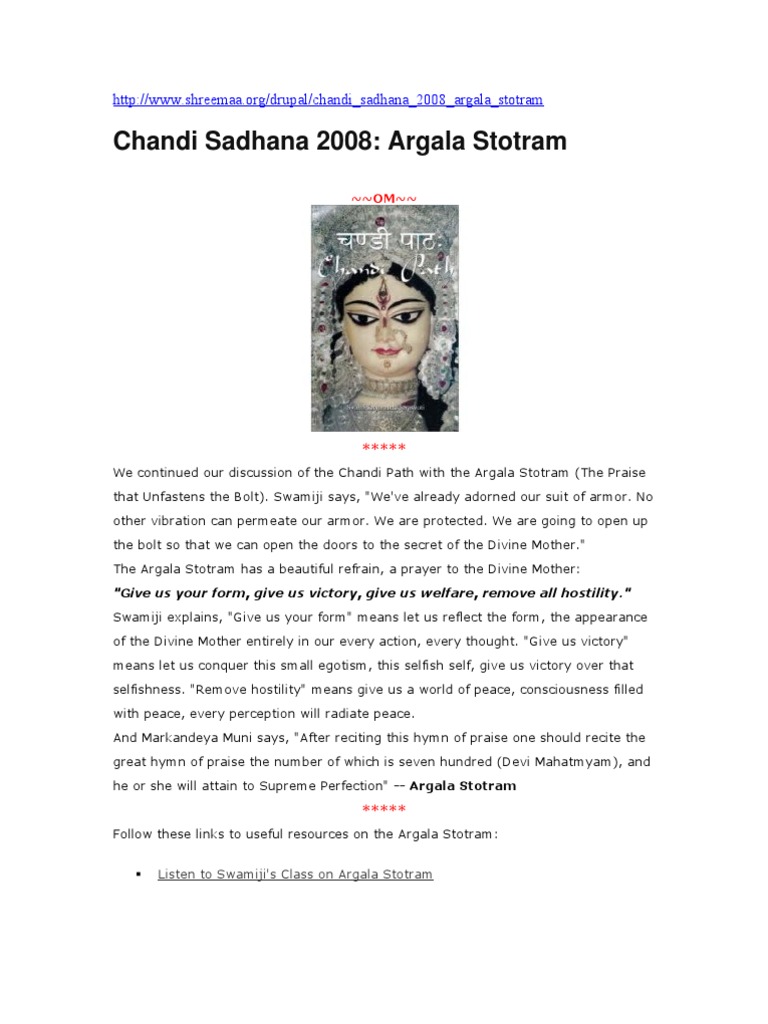 Argala Stotram | PDF | Mantra | Devi
