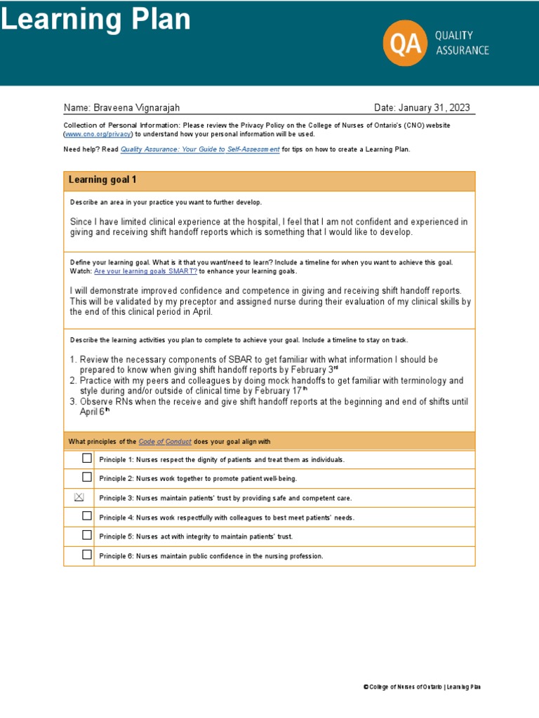 3020 Learning Plan - Silo | PDF | Nursing | Patient