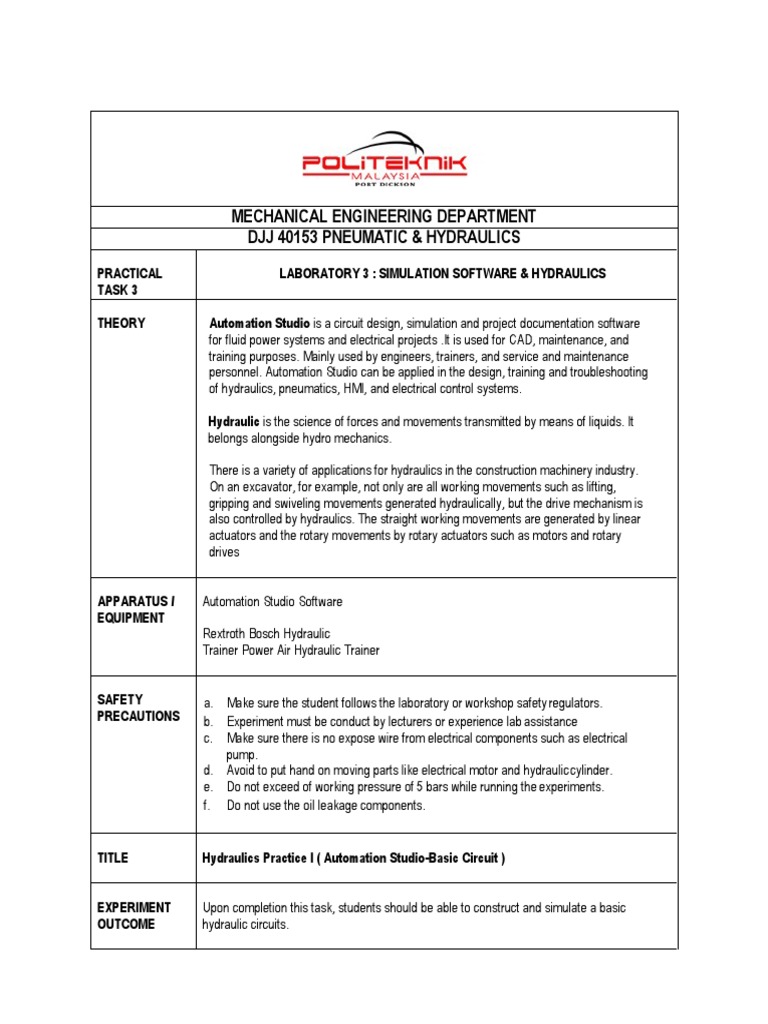 Practical Applications of Hydraulics: A Series of Laboratory Experiments Utilizing Automation ...