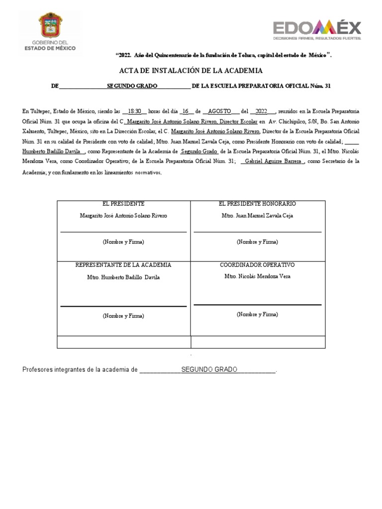 Acta de Instalación | PDF