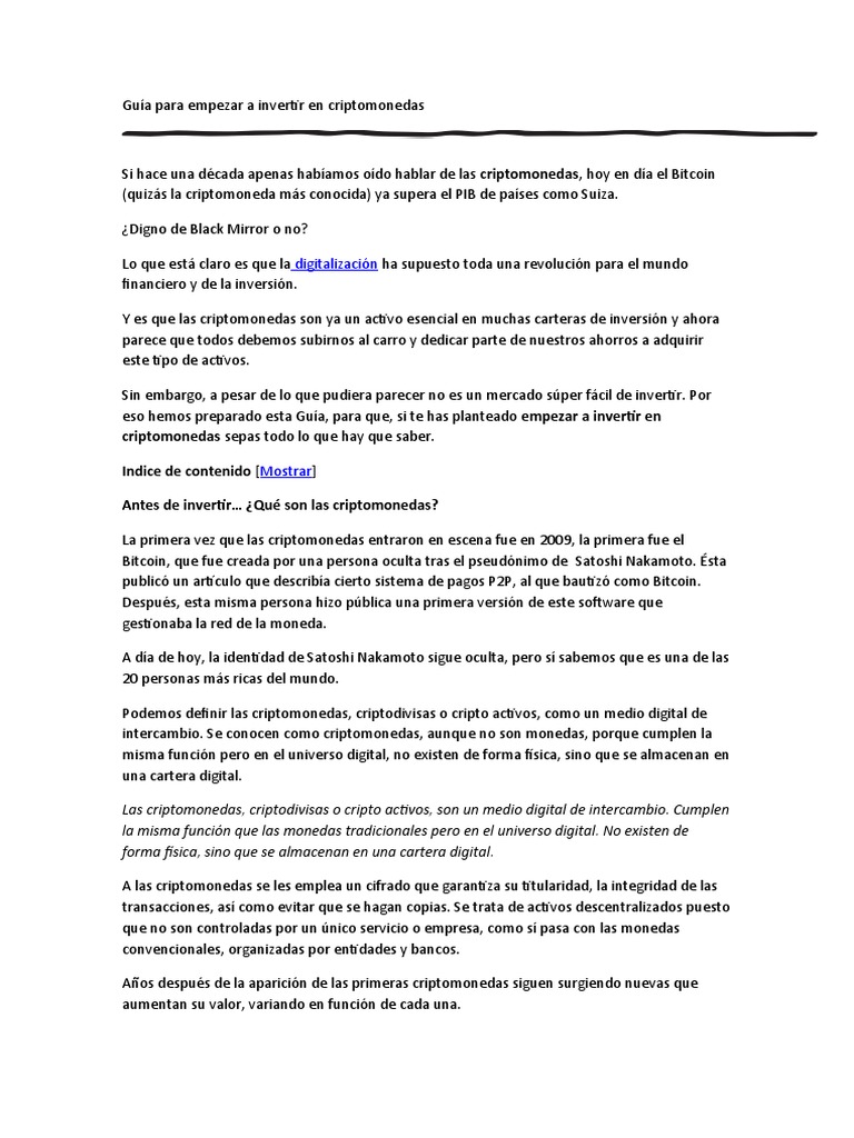 Guía para Empezar A Invertir en Criptomonedas | PDF | Criptomoneda | Moneda Guía para Empezar A Invertir en Criptomonedas | PDF | Criptomoneda | Moneda