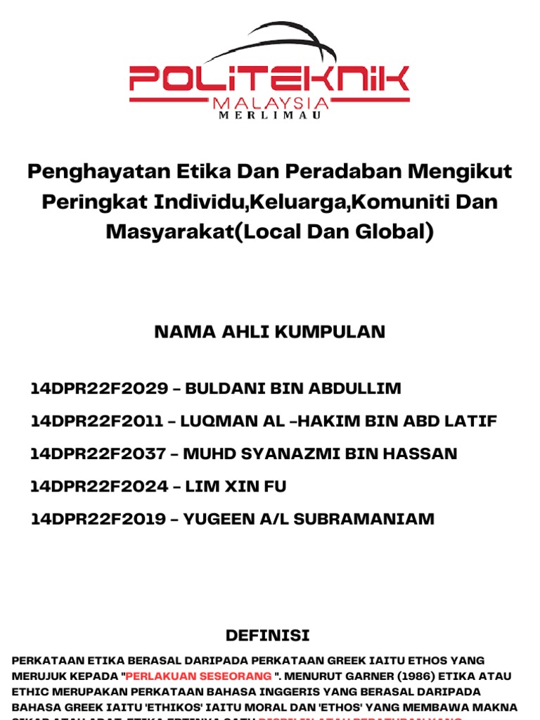 Penghayatan Etika Dan Peradaban Mengikut Peringkat Individu, Keluarga ...