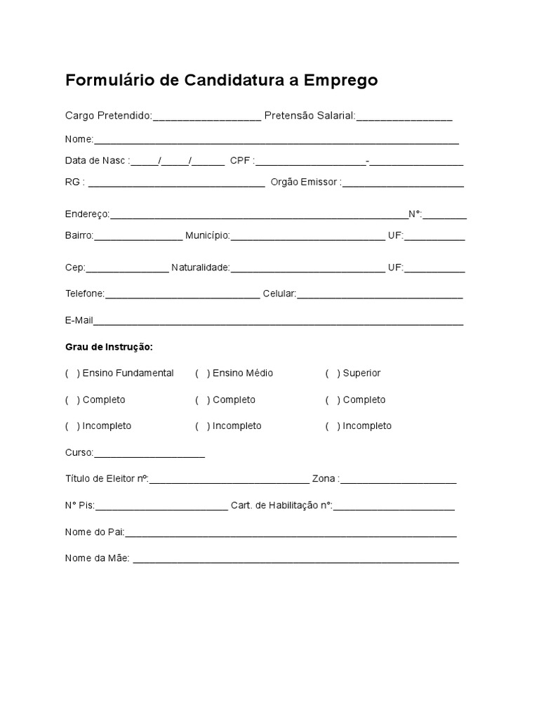 Formulário de Candidatura A Emprego | PDF