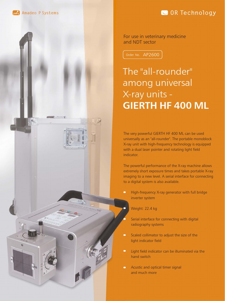 Product Information Portable X-Ray Generators Gierth HF 400 ML - EN | PDF | X Ray | High Frequency