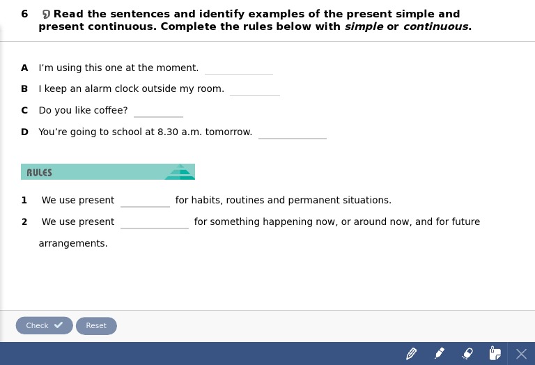 Identifying Present Simple and Present Continuous Tenses in Sample ...