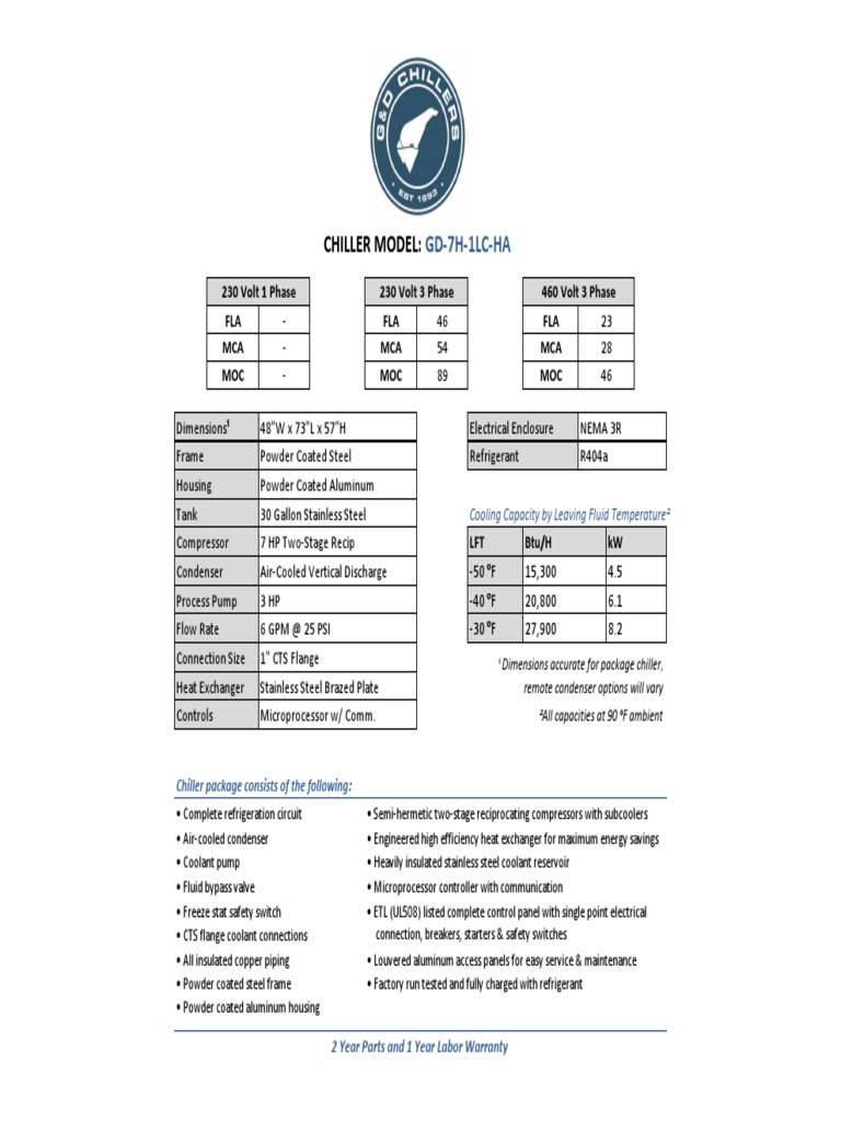 Chiller, GD-7H-1LC Spec Sheet (1) | PDF