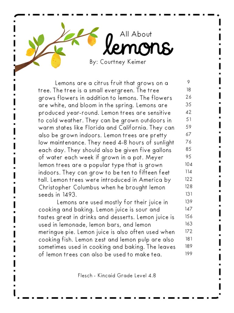 Reading Comprehension Activity | PDF | Lemon | Lemonade