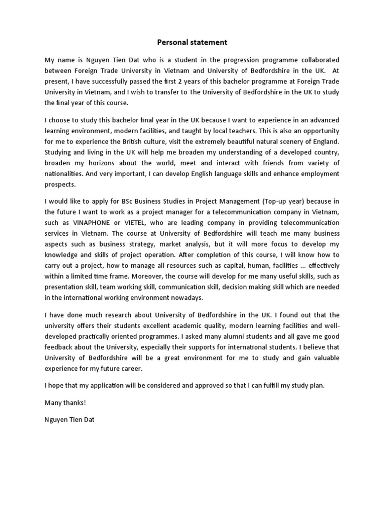 Personal Statement Sample | PDF | University | Learning