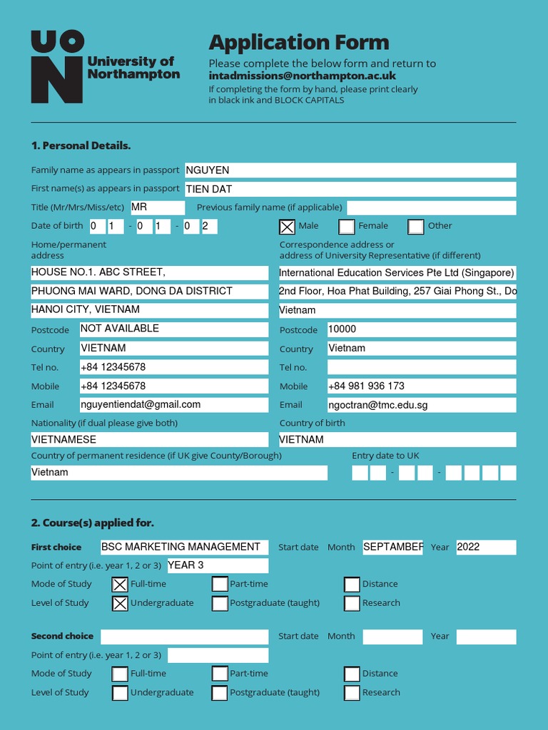 Application Form UoN Sample | PDF | Disability