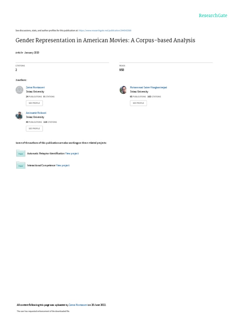 Gender Representation in American Movies | PDF | Gender | Gender Studies