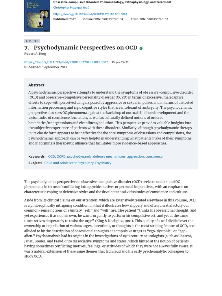 King Psychodynamic Perspectives On Ocd 2017 | PDF | Obsessive–Compulsive Disorder | Psychoanalysis