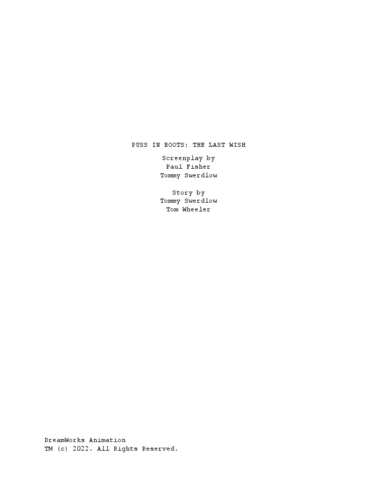 PUSS IN BOOTS - THE LAST WISH - Screenplay | PDF