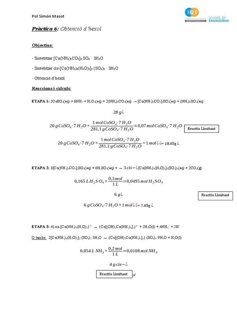 Pràctica 6: Obtenció D'hexol: Objectius | PDF