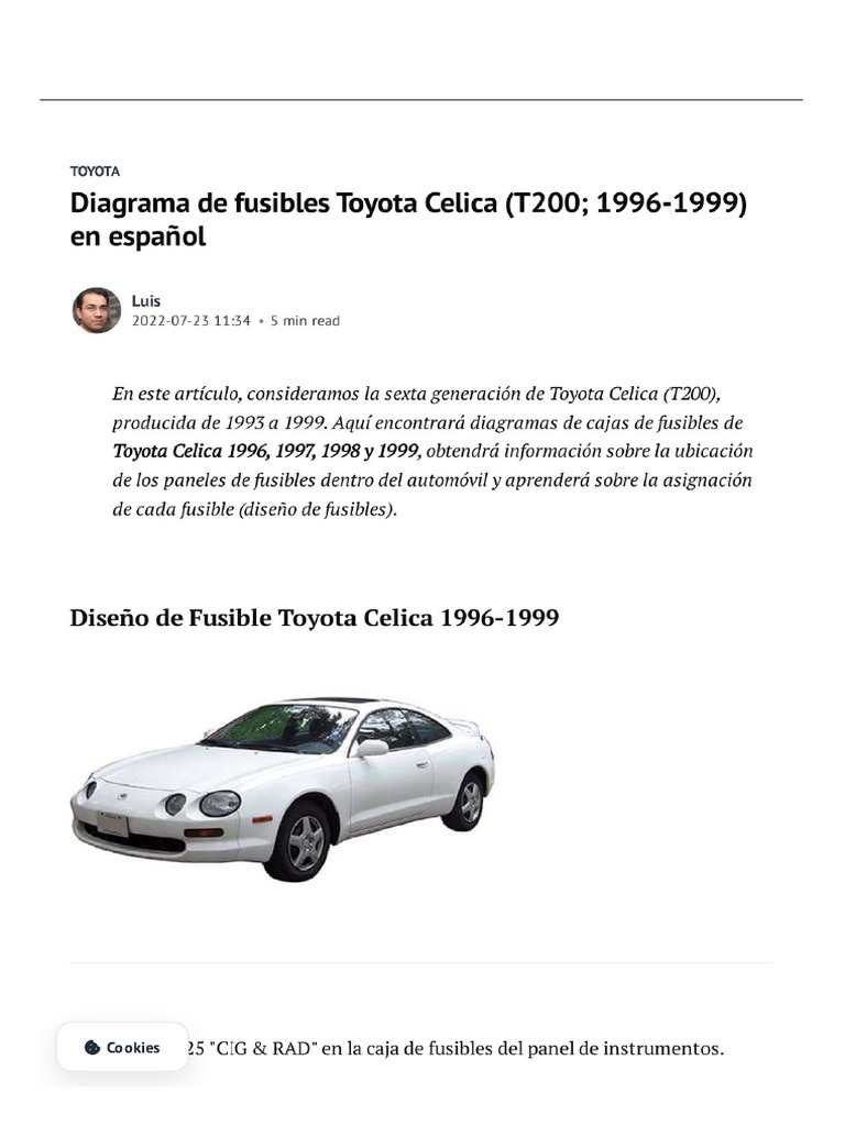 Diagrama de Fusibles Toyota Celica (T200 1996-1999) en Español | PDF