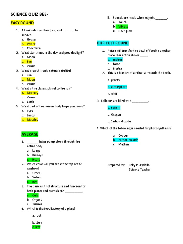 SCIENCE QUIZ BEE | PDF | Venus | Atmosphere Of Earth