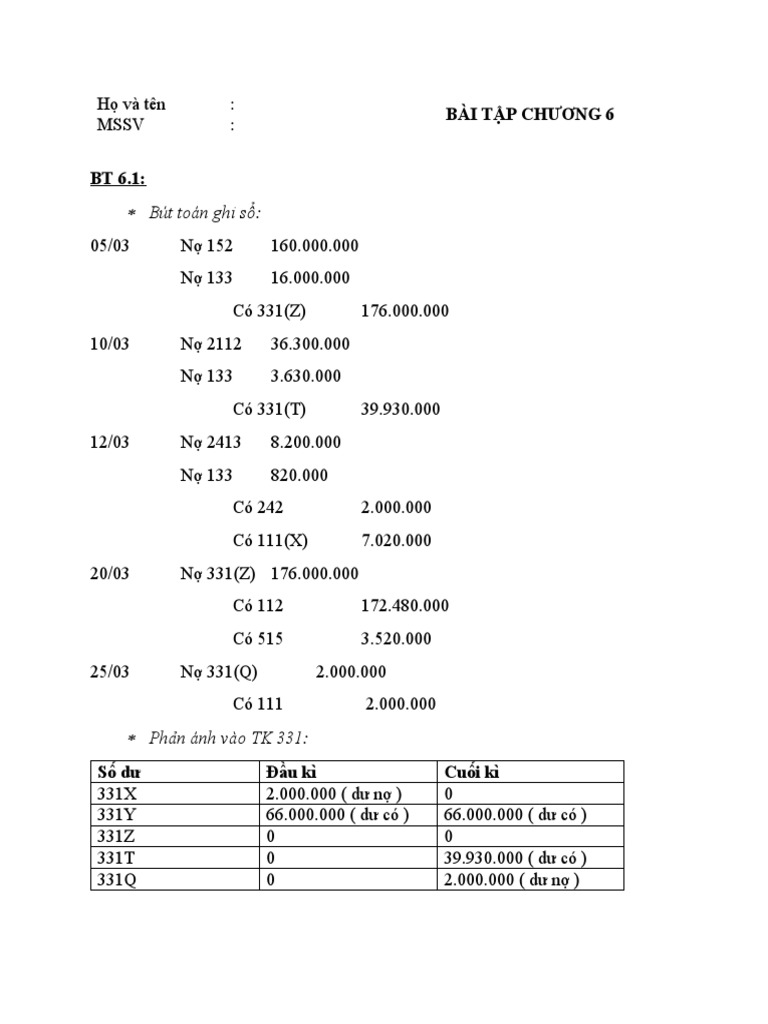 Bài Tập Chương 6 BT 6.1 | PDF