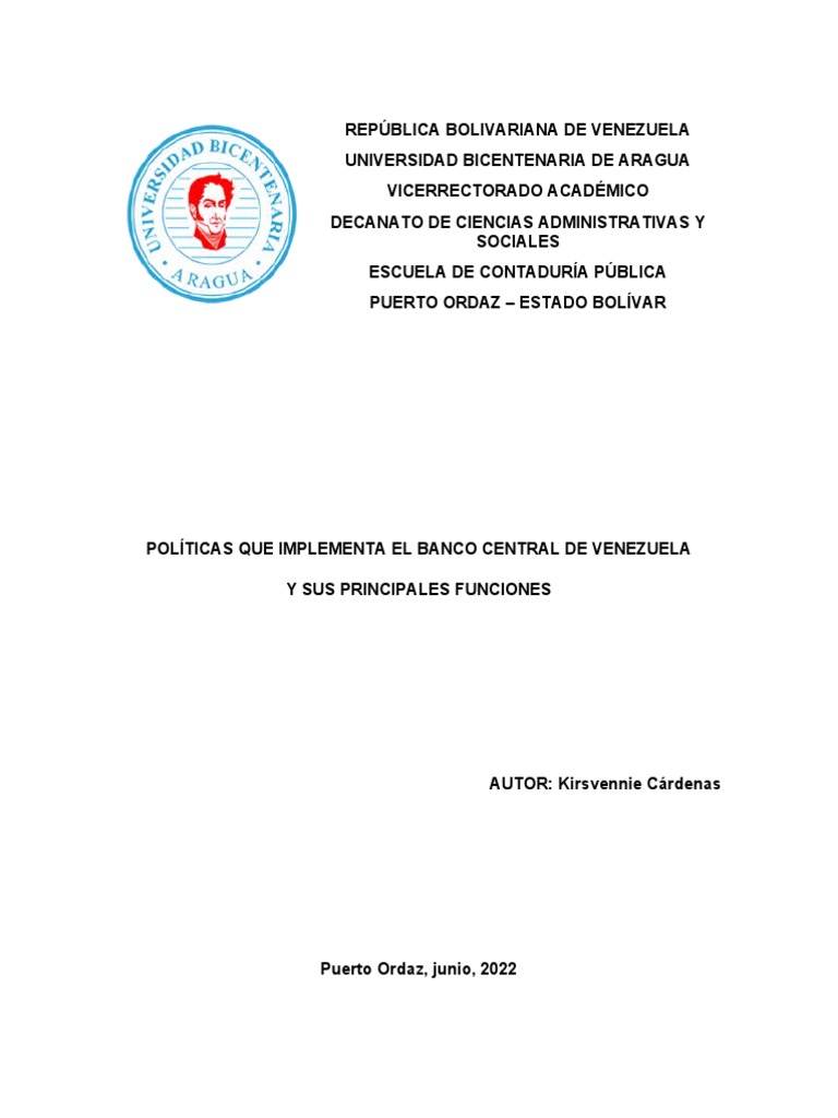 Políticas Que Implementa El Banco Central de Venezuela y Sus Principales Funciones | PDF ...