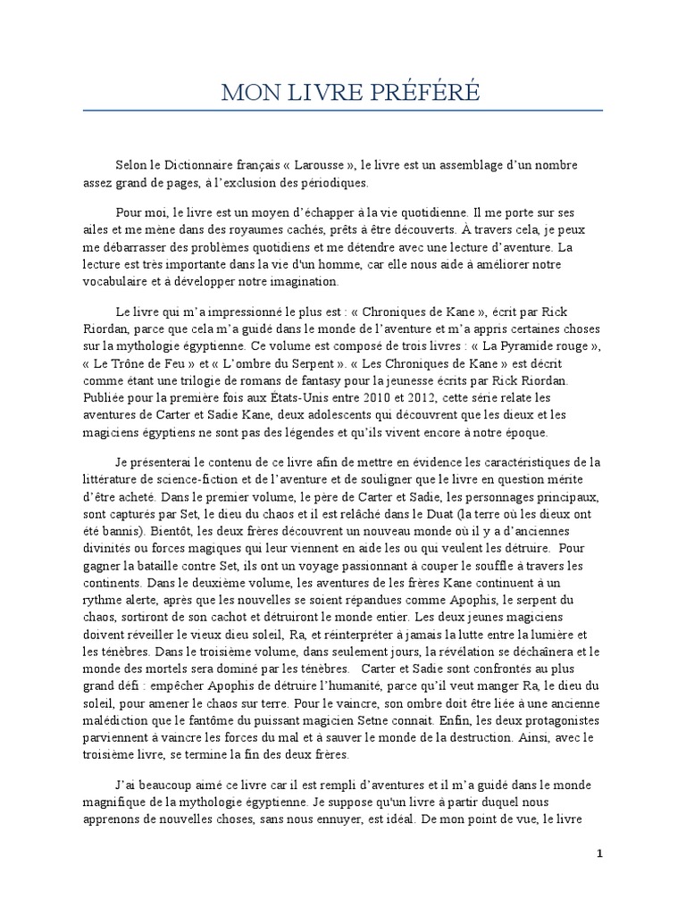 Mon livre préféré : Chroniques de Kane | PDF