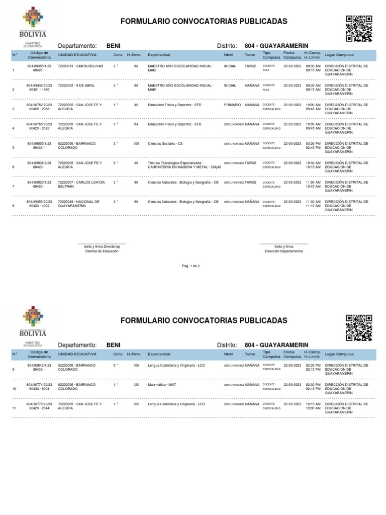 Formulario convocatorias Guayaramerín | PDF | Science