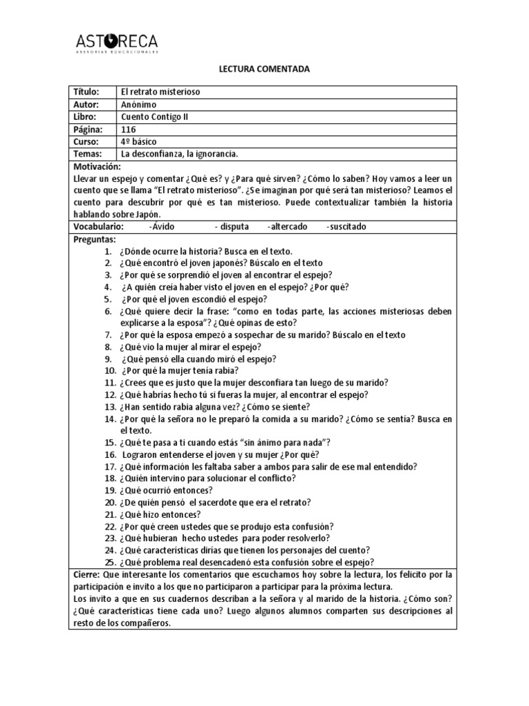 Actividad para Texto El Retrato Misterioso | PDF