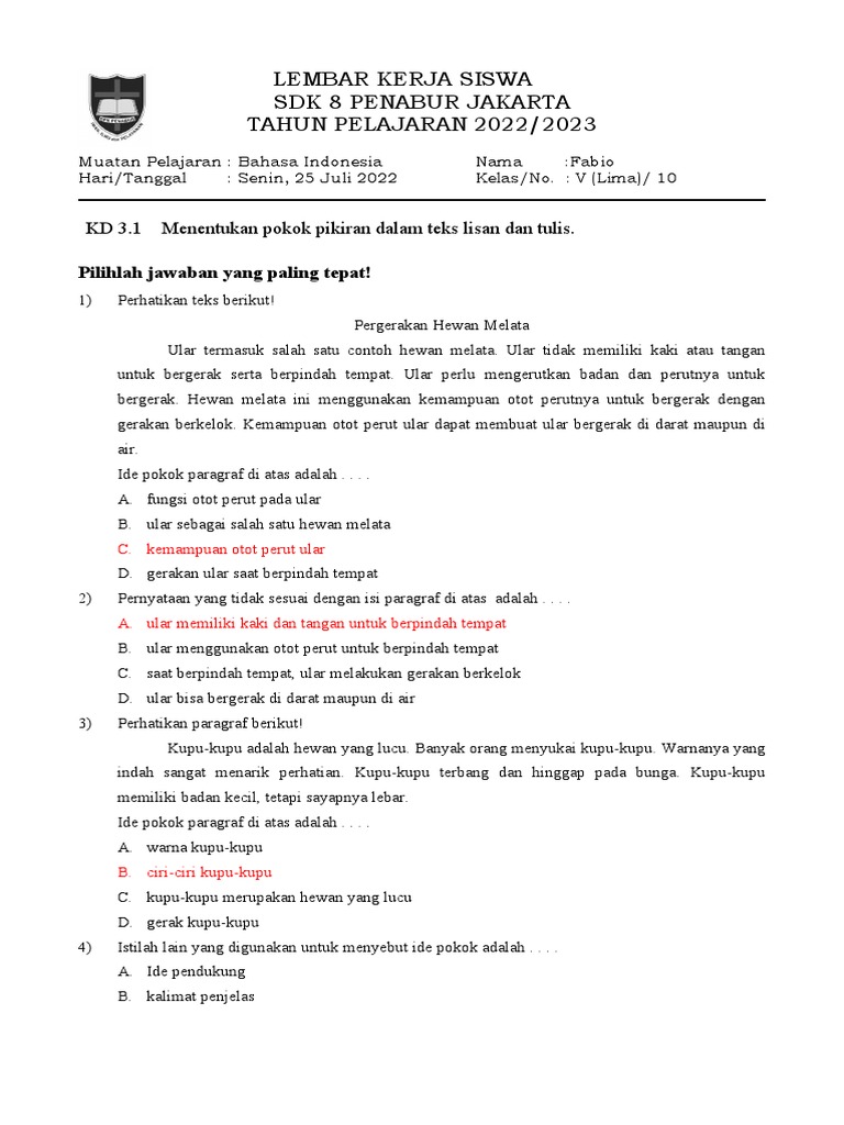 LKS Tema 1 Kelas 5 | PDF