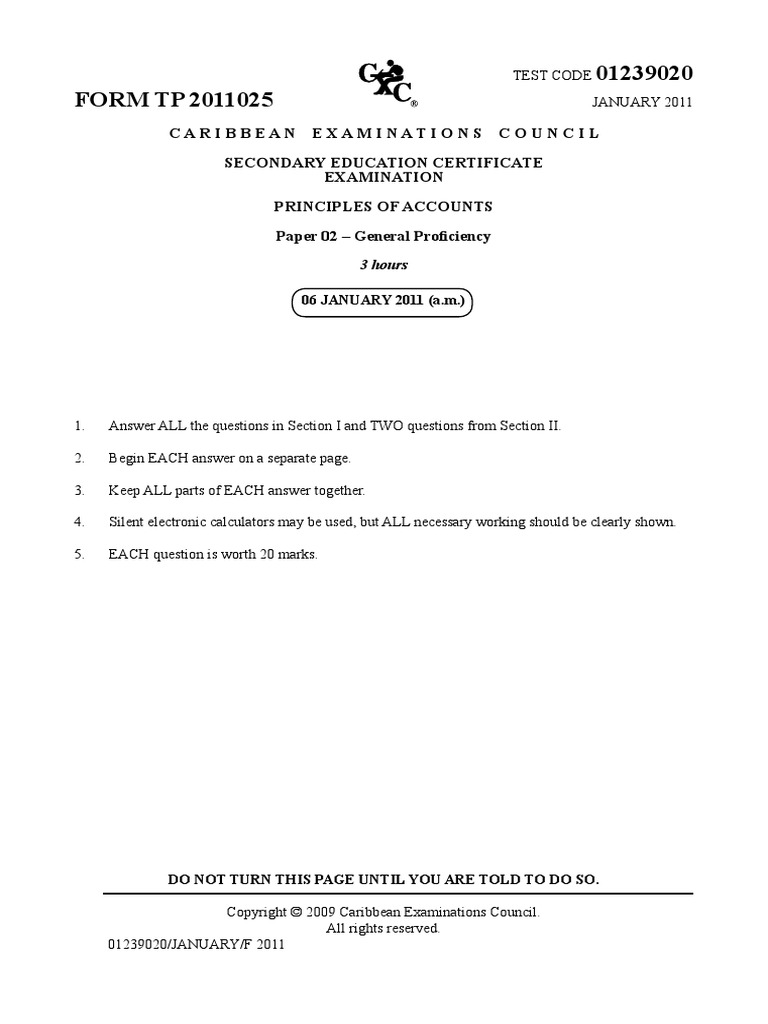 CSEC POA January 2011 P2 | PDF | Debits And Credits | Financial Accounting