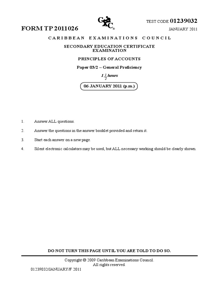CSEC POA January 2011 P032 | PDF | Expense | Business Economics