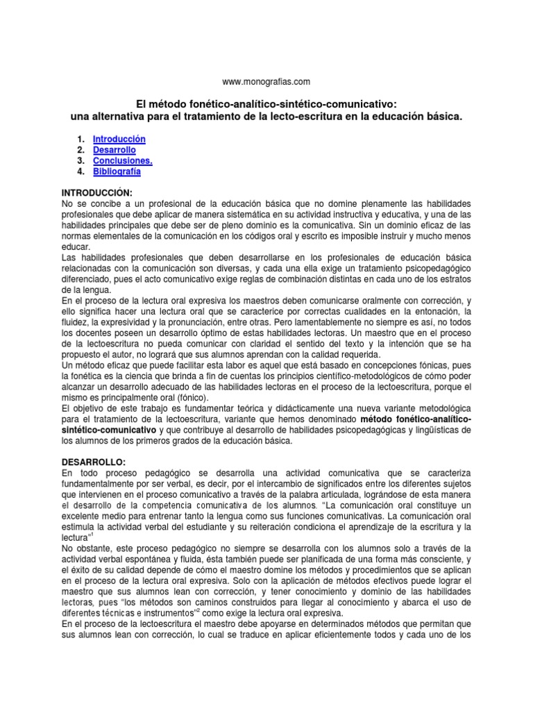 El Método Fonético-Analítico-Sintético-Comunicativo: Una Alternativa para El Tratamiento de La ...
