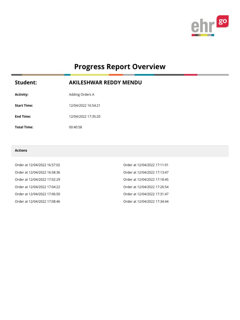 Progress Report Overview: Student: Akileshwar Reddy Mendu | PDF ...