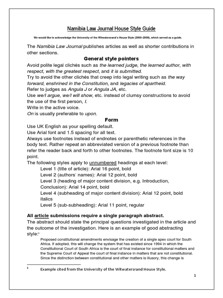 Namibia Law Journal House Style Guide | PDF | Arial | Supreme Courts