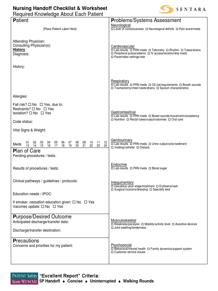5P Handoff Sheet | PDF | Clinical Medicine | Medical Specialties