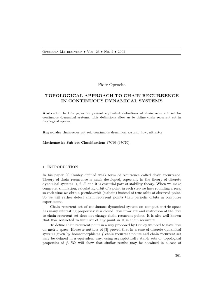 Topological Approach To Chain Recurrence in Continuous Dynamical Systems | PDF | Dynamical ...