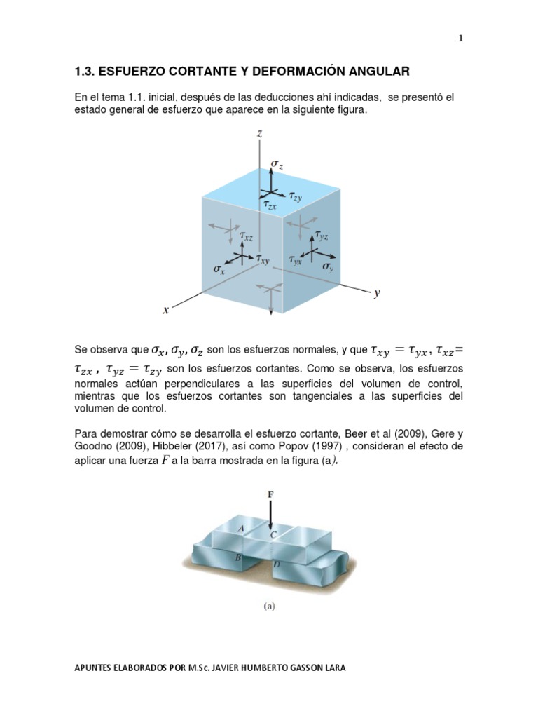 Esfuerzo Cortante y Deformación Angular | PDF | Ángulo | Fuerza