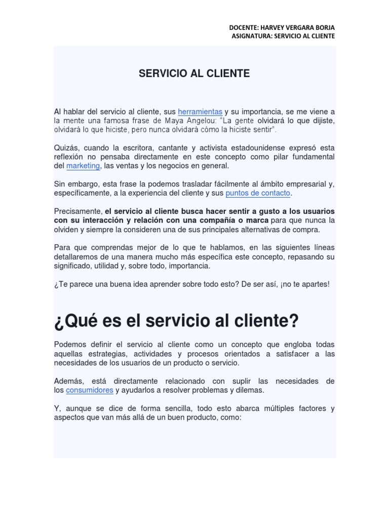 Clase 1 - Que Es Servicio Al Cliente y para Qur Sirve | PDF | Cliente | Servicio al Cliente