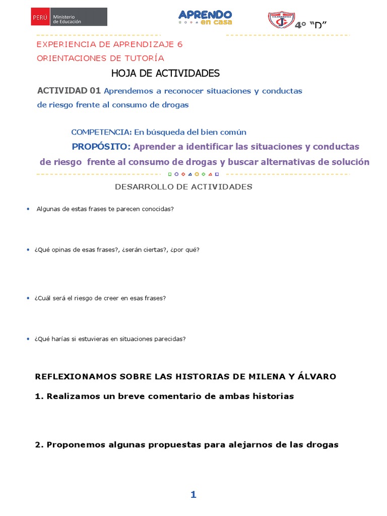 Actividad 01 - Exp 06 Tutoría. Hoja de Activ. | PDF