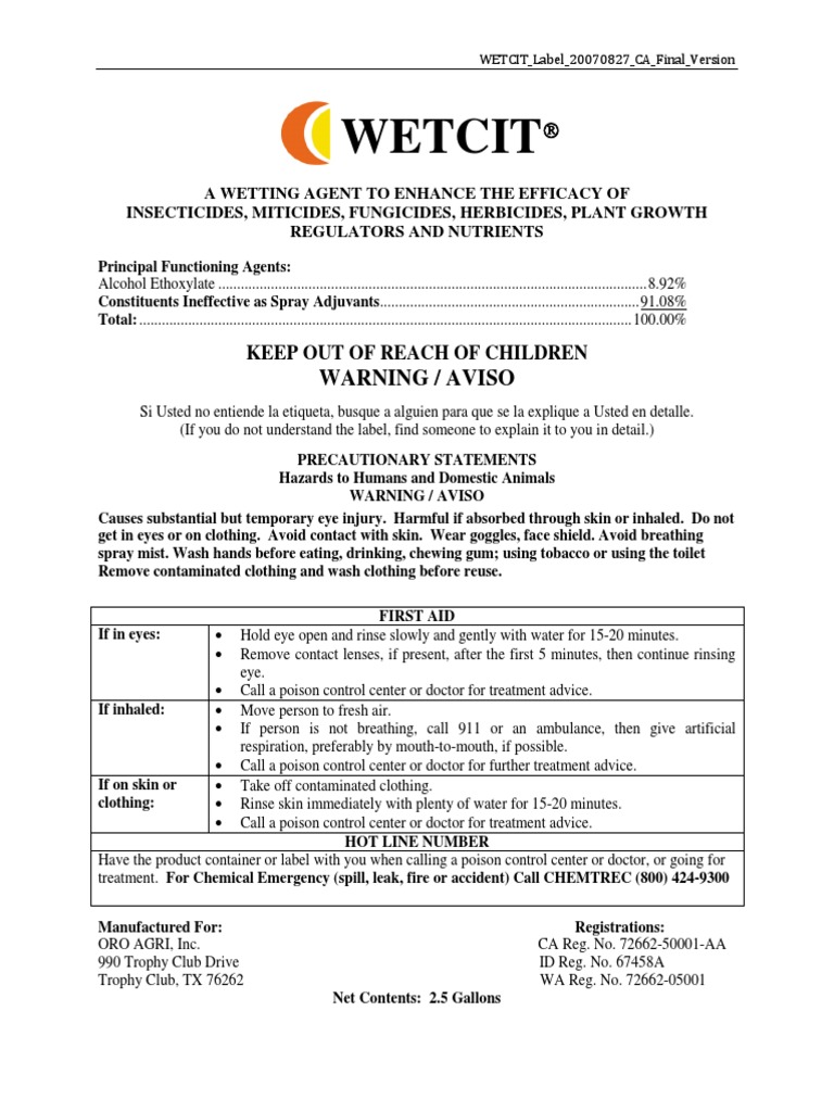 Wetcit Label OroAgri | PDF | Pesticide | Herbicide