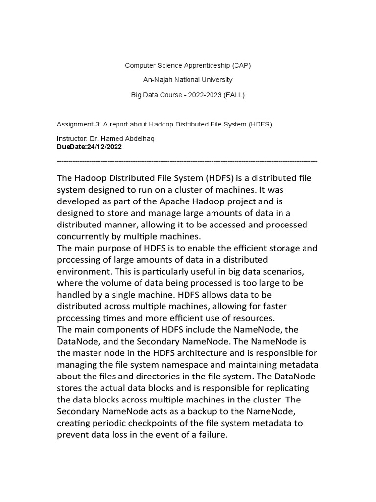 Computer Science Apprenticeship Bigdata Assignement3 | PDF | Apache Hadoop | File System