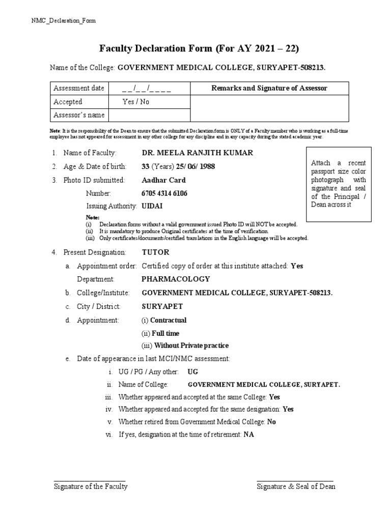 Declaration Form Revised 2021-2022 | PDF | Doctor Of Medicine | Signature