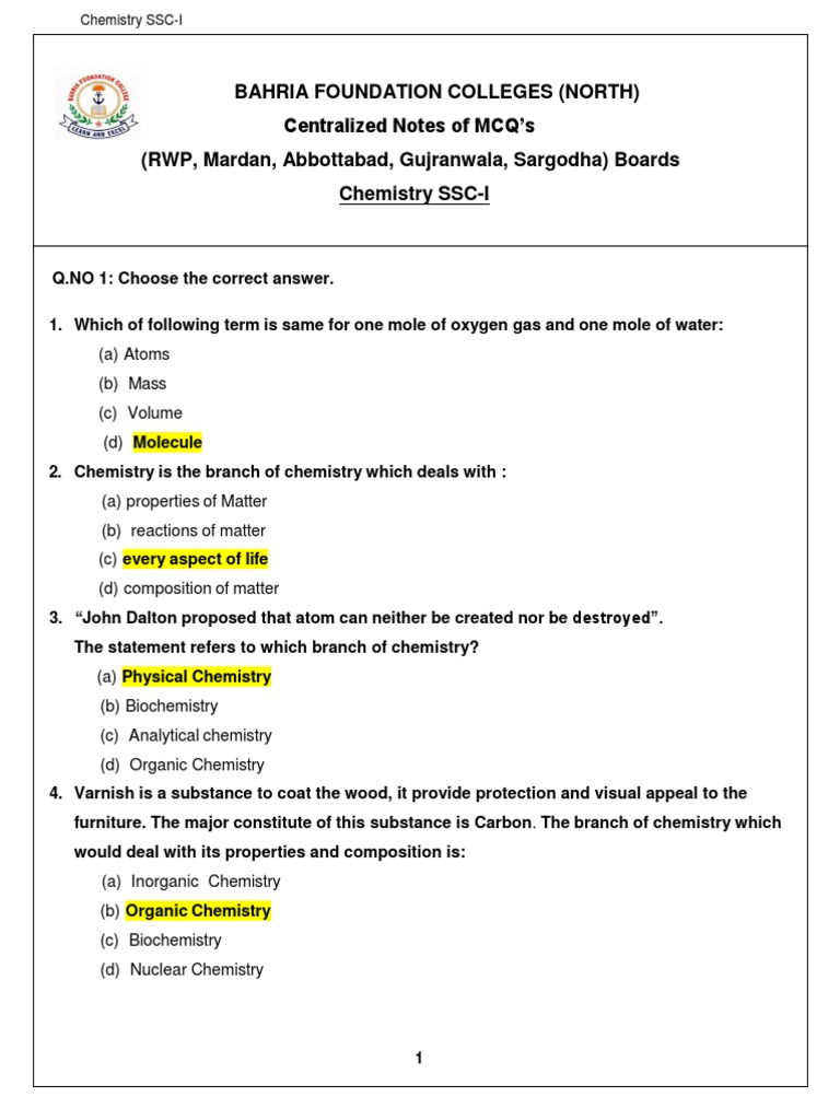 Chemistry 9 (MCQs-Other Boards) | PDF | Chemical Bond | Ion