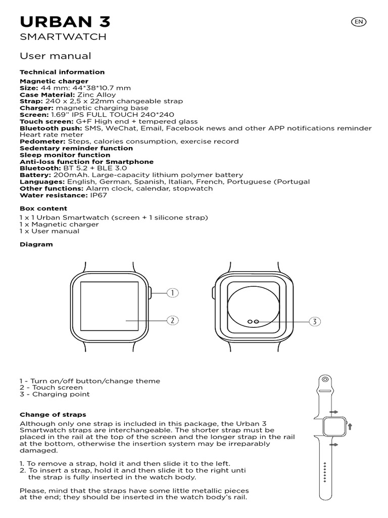 Urban 3: Smartwatch User Manual | PDF | Mobile App | Smartwatch