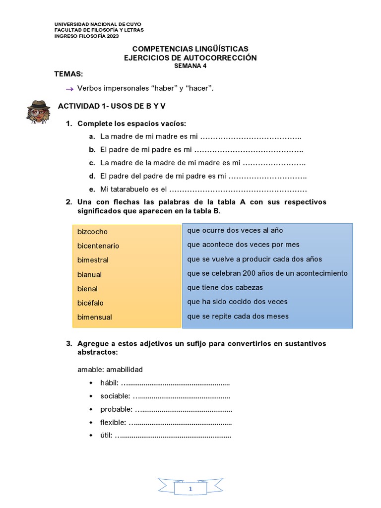 Ejercicios de Autocorrección (Usos de B y V - Verbos Hacer y Haber) | Descargar gratis PDF ...